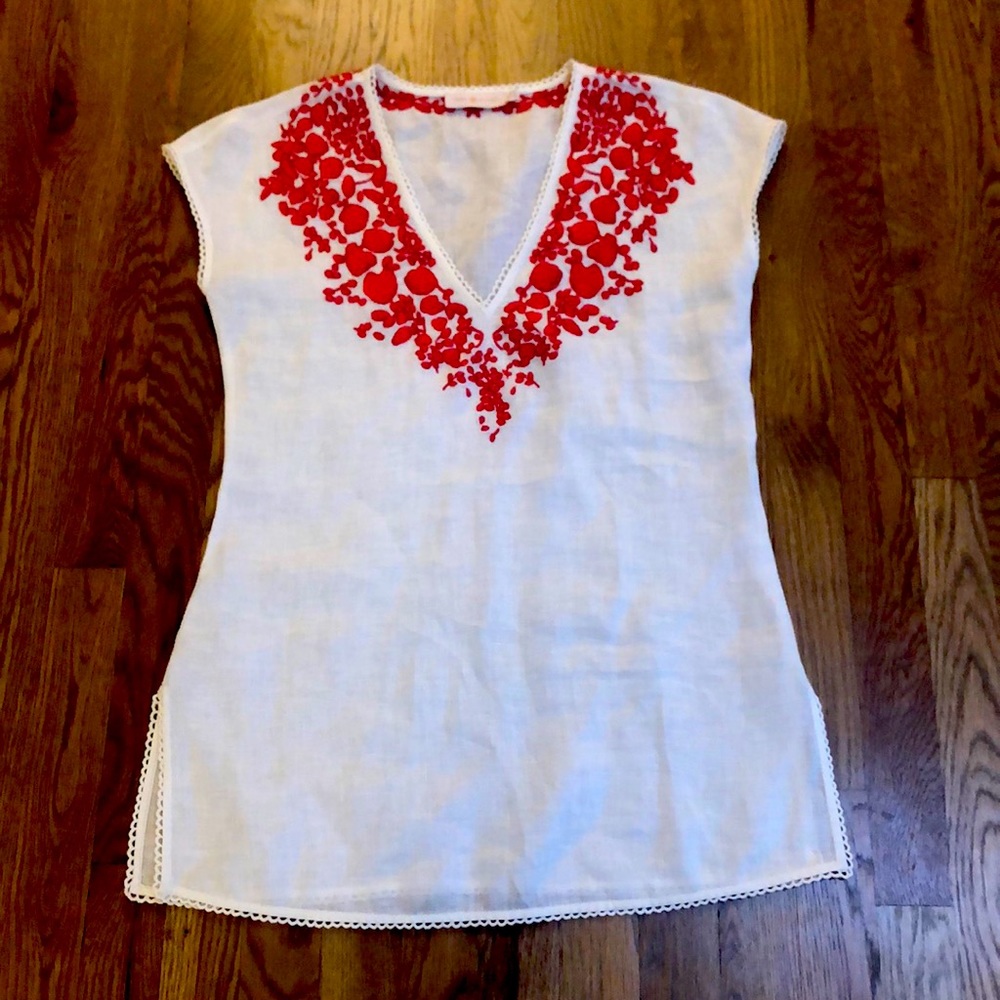 Tory Burch Linen Embroidered Tunic - Gem